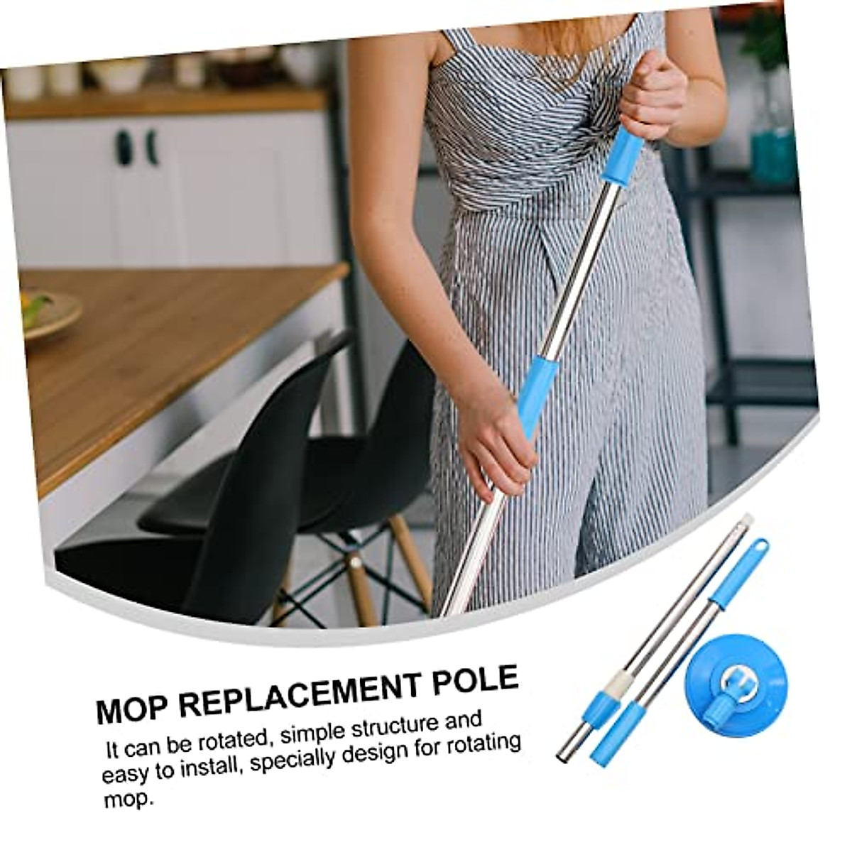 Gogogmee Mop Pole Floor Mop Rod Base Replacement Micro Fiber Mop Pedal Turnicate Mop Handle Commercial Velda Broom Handle Threaded End Mops for Floor Cleaning Mop Heads Stainless Steel Blue
