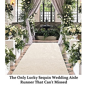 Aisle Runner for Wedding 15FTx2FT Sequin Aisle Runner Indoor Outdoor Ceremonies Decor Ivory Carpet Runner Church Runner Wedding Walkway Carpet Runner Rugs Aisle Runner Sequins (2FTx15FT, Ivory)