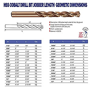 HSS Cobalt Drill Bits 3/8 in.x 5 in.Jobber Length M35 Twist Drill Steel Metal Iron-5Pcs