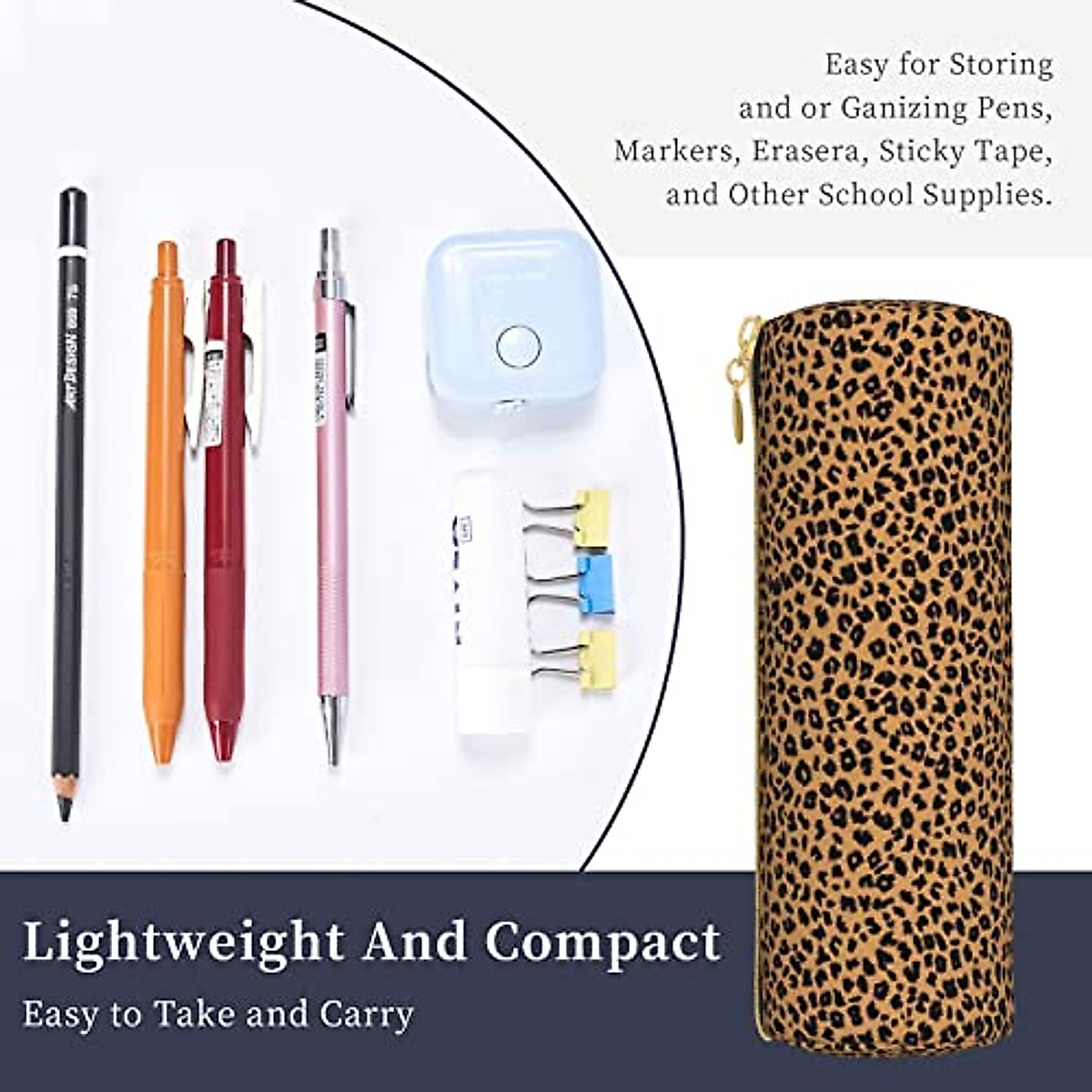 Leopard Pencil Case Pen Pouch Cylinder Small Carrying Box for Adult With Smooth Zipper Simple Durable Lightweight for Office Organizer Storage Bag