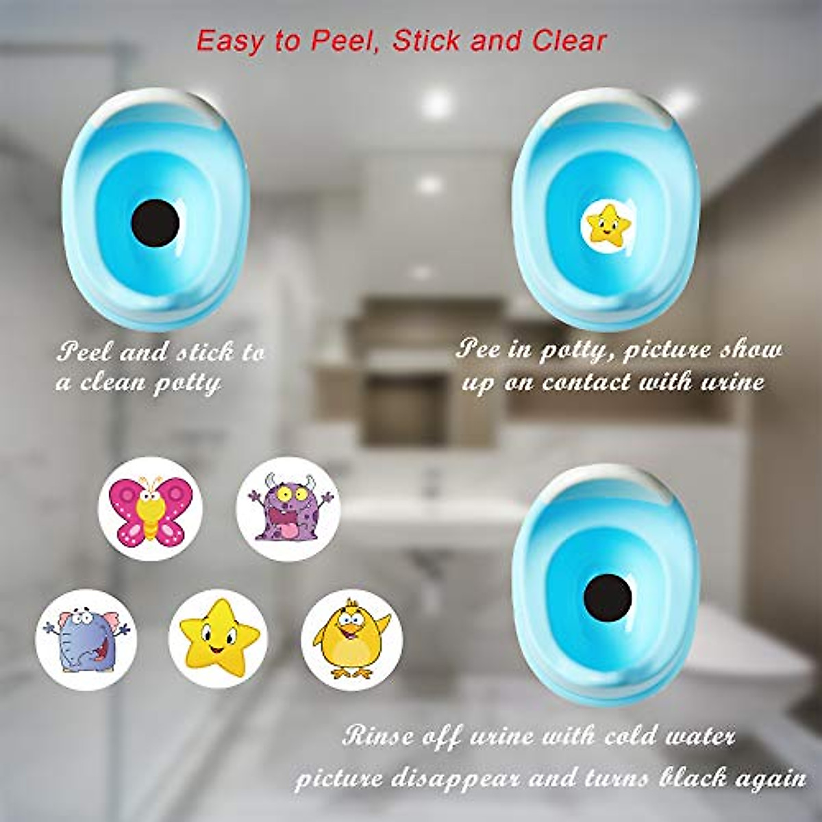 Potty Training Color Changing Stickers, Baby Toilet Training Sticker, Toilet Targets Stickers, Stickers for Potty Training Use with or Without Potty Chart or Potty Watch (5PCS) (A)