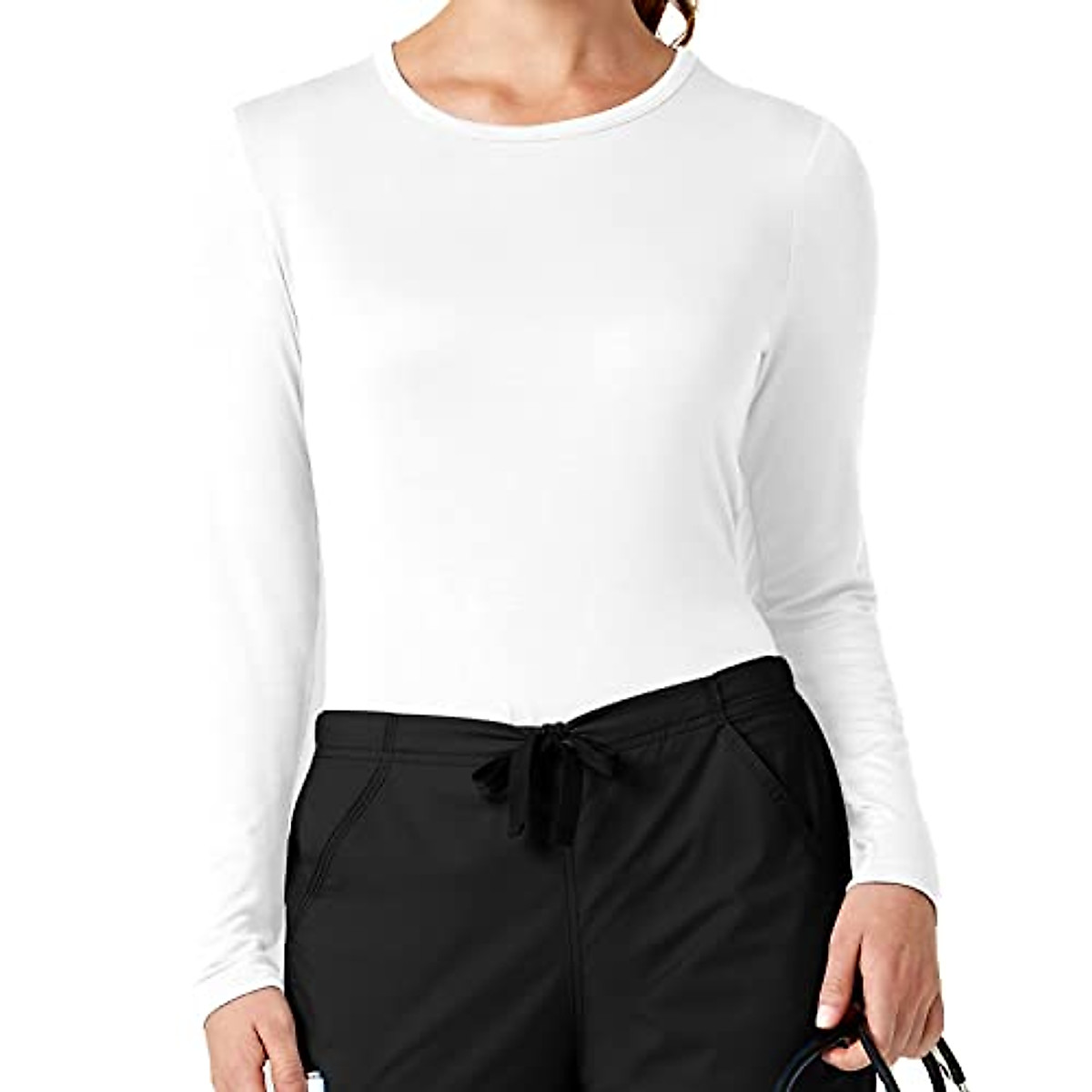 WonderWink Layers Women’s Silky Long Sleeve Tee — White, Medium