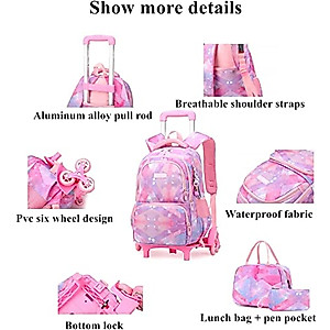 Diamond,Geometric 3Pcs Kids Rolling Backpack Set Wheeled Elementary School Bag Trolley Bookbag for Boys
