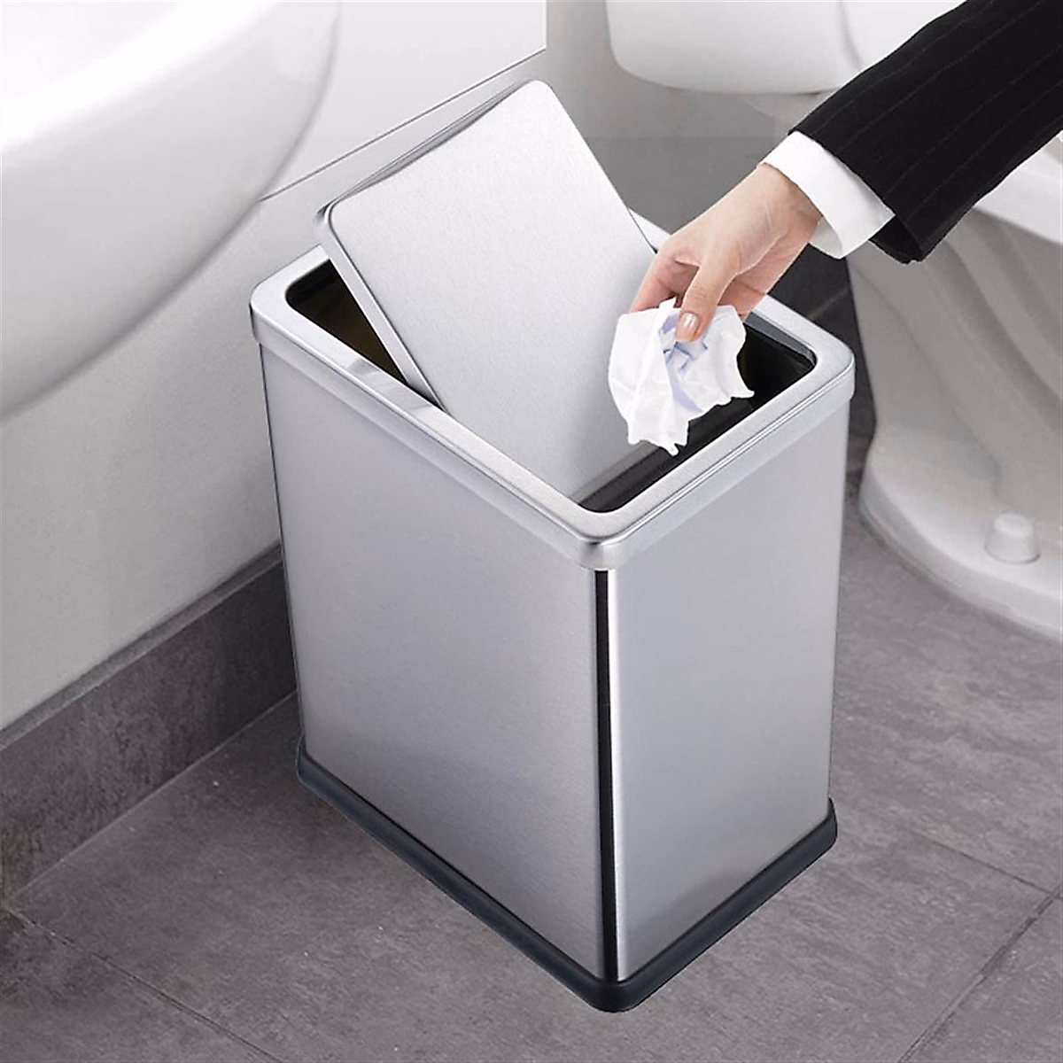 CLoxks Trash Cans 10L / 15L Stainless Steel Kitchen Trash Cans with Lid Large Capacity Living Room Bedroom Swing Cover Trash Cans Office Waste Paper Basket Kitchen Garbage can (Size : 15L)