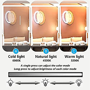 PakaLife Makeup Vanity Desk with Lighted Mirror & Power Strip, 45.59" Vanity Desk with Tri-fold Makeup Mirror, 3 Lighting Colors&Brightness Adjustable, White Vanity (Black&Brown)