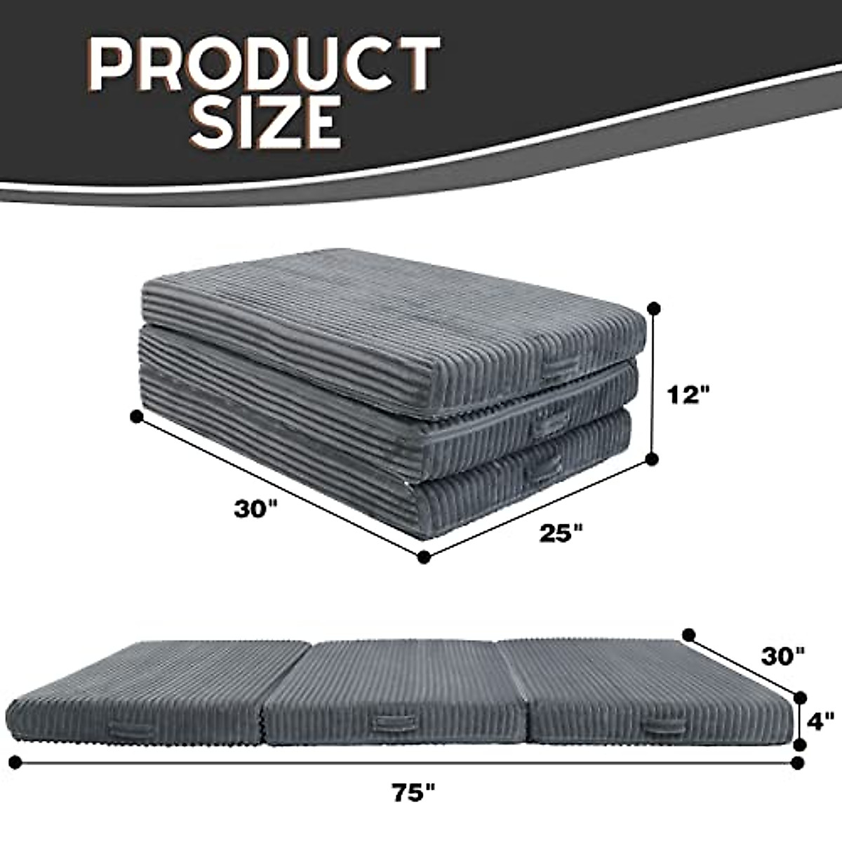 MeMoreCool Folding Mattress 4-Inch Memory Foam Foldable Mattress, Tri-Folding Mattress Futon/Camp/Travel Mattress Topper, Portable Mattress Floor Bed Couch for Guest, Cushion & Floor Mattress 2 in 1