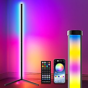 LED Corner Floor Lamp for Living Room, 63.5" Adjustable RGB Color Changing Lamp with Remote and App Control, Dimmable LED Modern Floor Lamp for Bedroom Living Room, Music Sync, Timing, Multi Modes