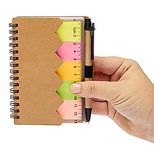 Juvale 6 Pack Bulk Kraft Paper Spiral Notepad with Pen and Sticky Notes, Lined, Colored Index Tab (69 Sheets, 4 x 5.5 In)