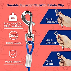 Darkyazi Dog Stake Tie Out Cable and Reflective Stake 16 ft Outdoor, Yard and Camping, for Medium to Large Dogs Up to 125 lbs (16ft Cable, 18" Stake, Silver)