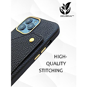 KELBRIA Crossbody iPhone 13 Pro Max Case with Card Holder for Women – Leather iPhone 13 Pro Max Case with Strap – iPhone 13 Pro Max Wallet Case for Women – Black Pebble Leather