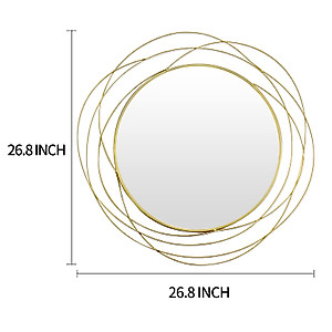 ironsmithn Wall Mirror Mounted Round Decorative Mirrors Circle for Bathroom Vanity, Living Room or Bedroom 26.8” x26.8” (Gold)