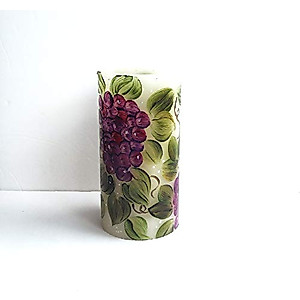 Battery Operated Decorative Hand Painted Grapes Safe Flickering Flame Flameless Pillar Candle with Timer Fall Grapevine Decor