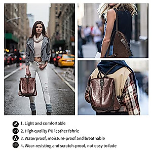 ROOSALANCE Women Backpack Waterproof Anti-theft Lightweight PU Leather Fashion Purse Shoulder Bag Travel Backpack Ladies (Coffee Brown)
