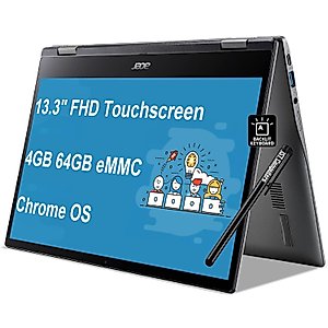 acer Chromebook Spin 513 2-in-1 Laptop (13.3" FHD Touchscreen, 8-Core Qualcomm CPU, 4GB RAM, 64GB eMMC), Home & Student, Webcam, Backlit KB, Long Battery Life, IST Stylus, Chrome OS, Steel Gray