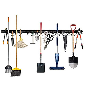 Twinkle Star Upgrade 64 Inch Garage Tool Organizer Wall Mounted, Mop Broom Holder Adjustable Storage System, Wall Holders for Garden Tools, Heavy Duty Tool Hanger with 16 Hooks 4 Rails