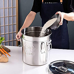Stainless Steel Airtight Canister for Kitchen, Rice Cereal Grain Canisters Container for Household Kitchen Food Bean Flour Oil Sugar Milk Cookie Storager Bucket w/Handles+Lid (12L)