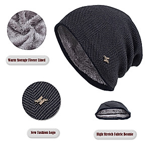 Recyphi Unisex Sky Madrid Knitted Wool Beanie Cold Fleece Lined Hats for Men Beanie, Grey, One Size