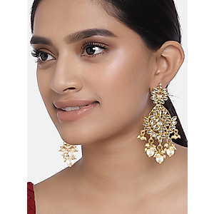 Aheli Indian Chandelier Pearl Beaded Dangle Big Earrings Ethnic wear Bollywood style Perfect for Wedding, Party Fashion Jewelry for Women