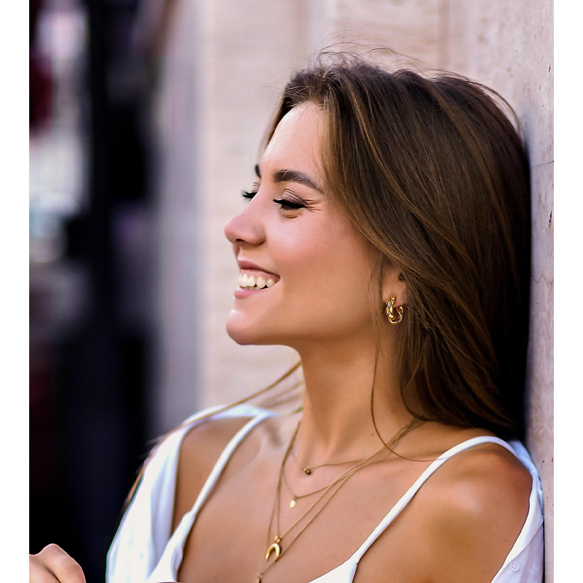 wowshow Chunky Gold Hoop Earrings, Twisted Hoop Earrings Lightweight Gold Hoops for Women 14K Gold Plated Hypoallergenic for Sensitive Ears 20mm