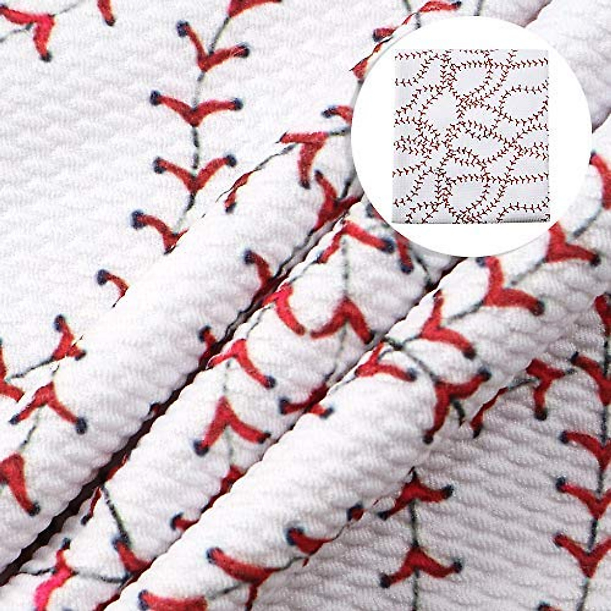 David Angie Baseball Printed Bullet Textured Liverpool Fabric 4 Way Stretch Spandex Knit Fabric by The Yard for Head Wrap Accessories (Baseball)