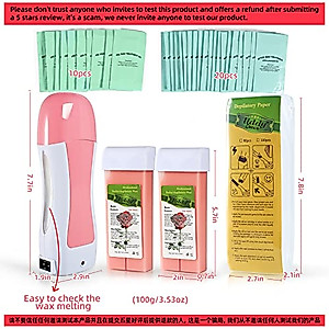 Roll On Wax Kit for Hair Removal, Rose Soft Wax Roller Kit for Women Men Waxing with 100 Wax Strips + 10 Pre Clean Wipes and 20 After Oil Bag, Depilatory Wax Warmer for Sensitive Skin at Home