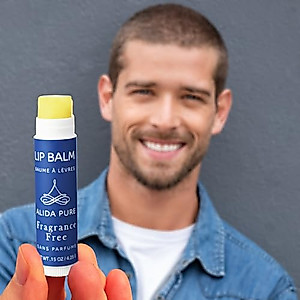 ALIDA PURE Fragrance Free Lip Balm, Vegan Lip Balm Set, Unscented, No Flavor, Beeswax Free, Organic Jojoba Oil, Avocado Oil, Vitamin E, Natural Moisturizer for Dry, Chapped, or Cracked Lips 5 Tube Set