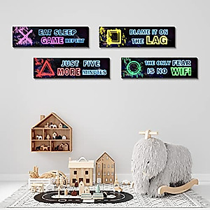 Video Game Decor Set of 4 - Neon Gaming Theme, Gamer Room Decor for Kids, Boys, Neon Gaming Wall Decor for Playroom and Game Room