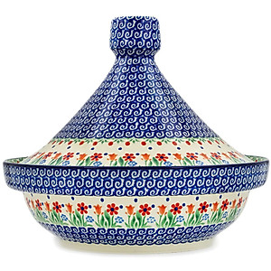 Polish Pottery 56 oz Tagine Pot made by Ceramika Artystyczna (Babcia's Garden Theme) + Certificate of Authenticity