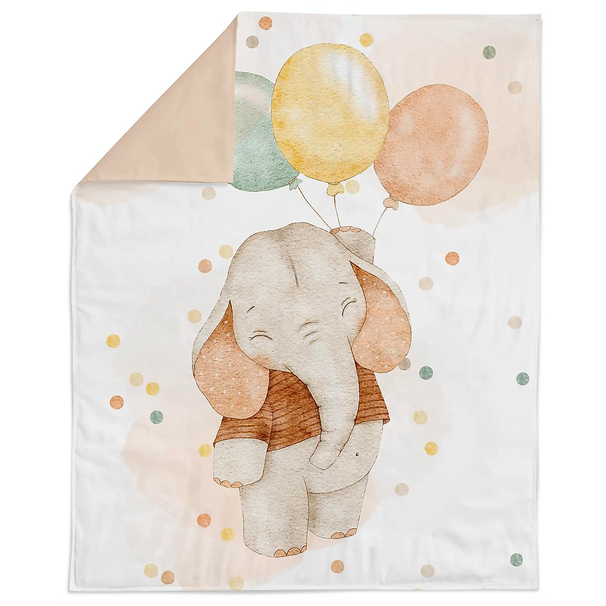 Generic Elephant with Balloons Cotton Fabric Panel 29x39in, Quilting Panel, Baby Quilt Panel, Cotton Baby Panel, Blanket Panel, Bedding Panel, White, Grey, Green