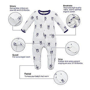 Owlivia Organic Cotton Baby Pajamas, Boys Girls 3-Pack Zip Front Sleep 'N Play Pjs, Footed Sleeper, Long Sleeve (0-3 Months, Pink heart)