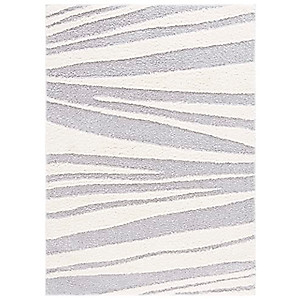 Safavieh Norway Shag Collection 8' x 10' Grey/Ivory NOR200F Contemporary Stripe 1.2-inch Thick Area Rug