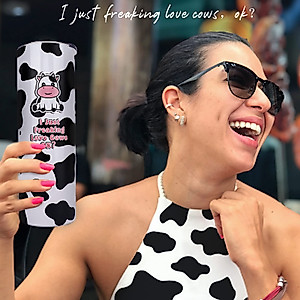 Cow Gifts- Cow Print Tumbler- Cute Stainless Steel Insulated 20 Oz Skinny Tumbler with Lid and Straw- Coffee Travel Mug Cup- Cow Stuff Accessories Decor- Birthday Christmas Gifts for Women Teen Girls