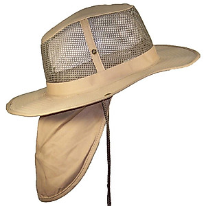 Tropic Hats Summer Wide Brim Mesh Safari/Outback W/Neck Flap & Snap Up Sides - Khaki XXXL