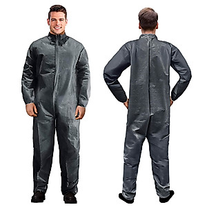 AMZ Medical Supply Gray Disposable Coveralls, 2X-Large. Pack of 5 Lab Coveralls Disposable with Front Zipper and Elastic Wrists. 50 GSM Polypropylene Painters Suit Disposable. Hazmat Costume Adult