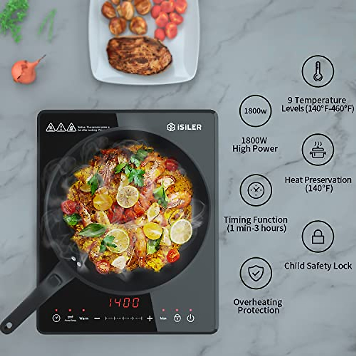 Portable Induction Cooktop, iSiLER 1800W Electric Induction Cooker Cooktop with Kids Safety Lock, Sensor Touch Countertop Burner with Timer for Apartment RV Camper