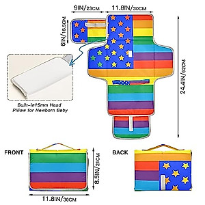 Lgbtqia Pride Portable Baby Changing Pad Diaper Changing Table Pad Waterproof Travel Changing Station Mat with Built-in Pillow for Newborn Essentials Baby