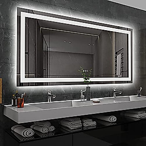 Amorho LED Bathroom Mirror 60x 36 inch with Front and Backlight, Large Dimmable Wall Mirrors with Anti-Fog, Shatter-Proof, Memory, 3 Colors, Double LED Vanity Mirror