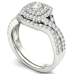 De Couer 10k White Gold 7/8ct TDW Diamond Double Halo Engagement Ring Set (H-I, I2) (7)