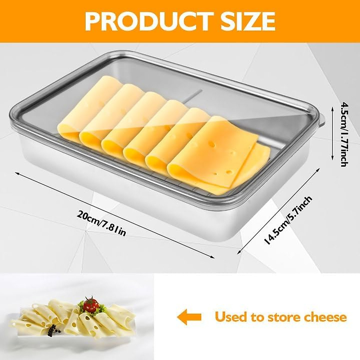 craftshou 2 Pcs Stainless Steel Bacon Container for Refrigerator 1L Deli Meat Saver Keeper Container with Airtight Lids Cold Cuts Food Storage Container for Fridge Kitchen Freezer,Cookie Holder