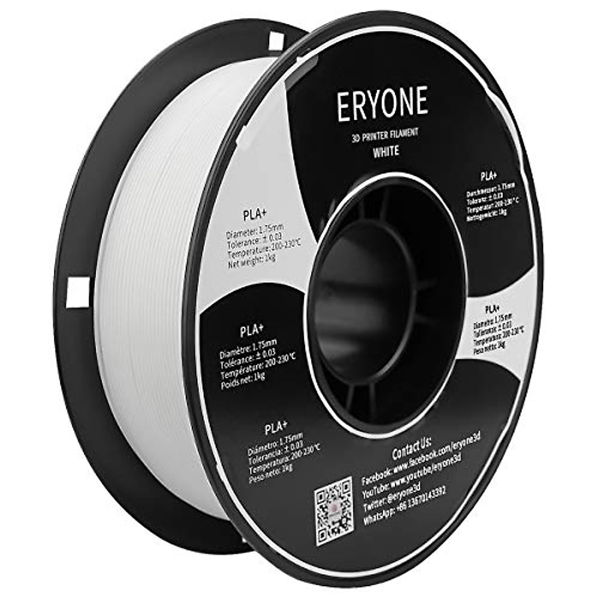 ERYONE PLA Plus Filament 1.75mm PLA+ 3D Printer Filament +/-0.03mm, 1kg (2.2lbs)/ Spool, White