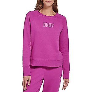 DKNY Women's Rhinestone Logo Crew Neck, Wild Astor