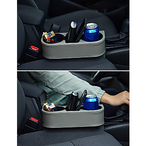 IOKONE Coin Side Pocket Console Side Pocket Leather Cover Car Cup Holder Auto Front Seat Organizer Cell Mobile Phone Holder (Gray)