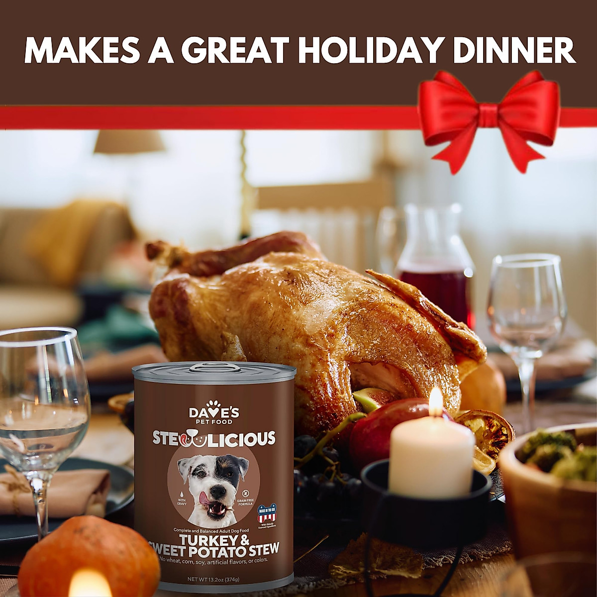 Dave's Pet Food Grain Free Wet Dog Food (Turkey & Sweet Potato in Gravy), Made in USA Naturally Healthy Canned Dog Food, Added Vitamins & Minerals, Wheat & Gluten-Free, 13.2 oz Cans (Case of 12)