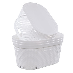 Vcansay 42 L Hip Hugger Laundry Basket, White Plastic Dirty Clothes Basket, 4-Pack