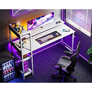 ODK Computer Desk with Storage Shelves and Monitor Stand, 55 Inch Writing Desk with Bookshelf, Reversible Study Table for Home Office, Small Space Bedroom, White