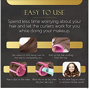 49 Pack of Large Hair Rollers - Easy to Use - 12 Clips and 1 Comb Included - Heatless Hair Curlers No Heat are Great for All Hair Types/Lengths - Less Damage No Heat Curlers Hair Roller