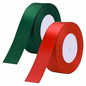 2 Rolls Christmas Ribbon 1.6 Inch X 50 Yards Red and Forest Green Ribbon Double Face Polyester Satin Ribbon Wide Holiday Ribbon for Wedding Gift Wrapping Crafts