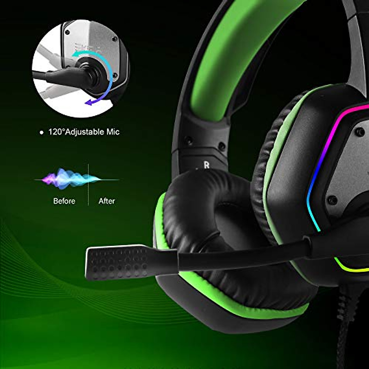 EKSA E1000 Gaming Headset, Computer Headphones with Noise Canceling Mic & RGB Light, Compatible with PC, PS4, PS5, Laptop