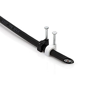 Single Coaxial Cable Clips, Cat6, Electrical Wire Cable Clip, 1/4 in (6 mm) Nail Clip and Fastener, Black (10 Pieces per Bag)