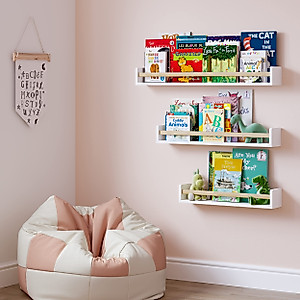Wallniture Madrid Multisize 36''-30''-24'' Floating Bookshelves Kids Room Bookshelf Nursery Shelves Set of 3, White